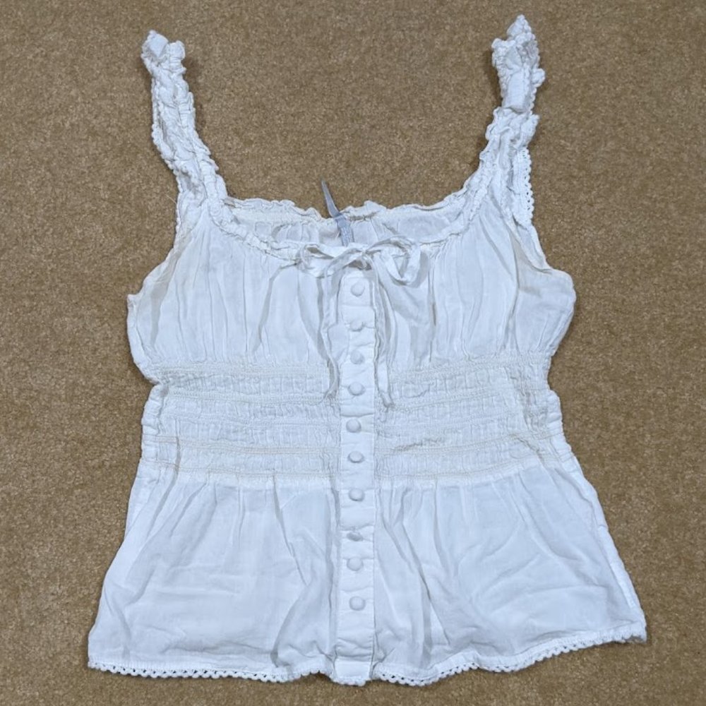 Max White Cottagecore Tank W Cinched Waist & Covered … - Gem